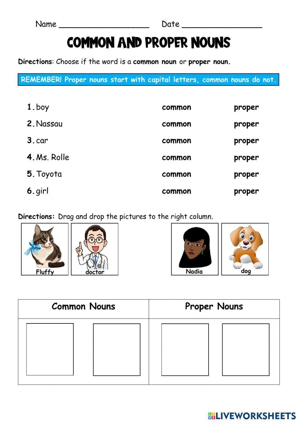 Proper Noun Worksheet Proper Noun Worksheet