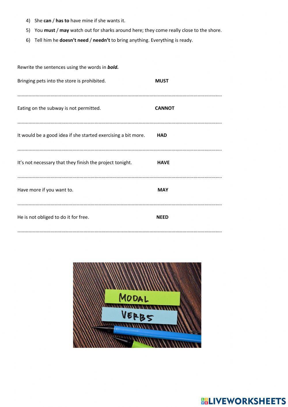 Modals part ll worksheet | Live Worksheets