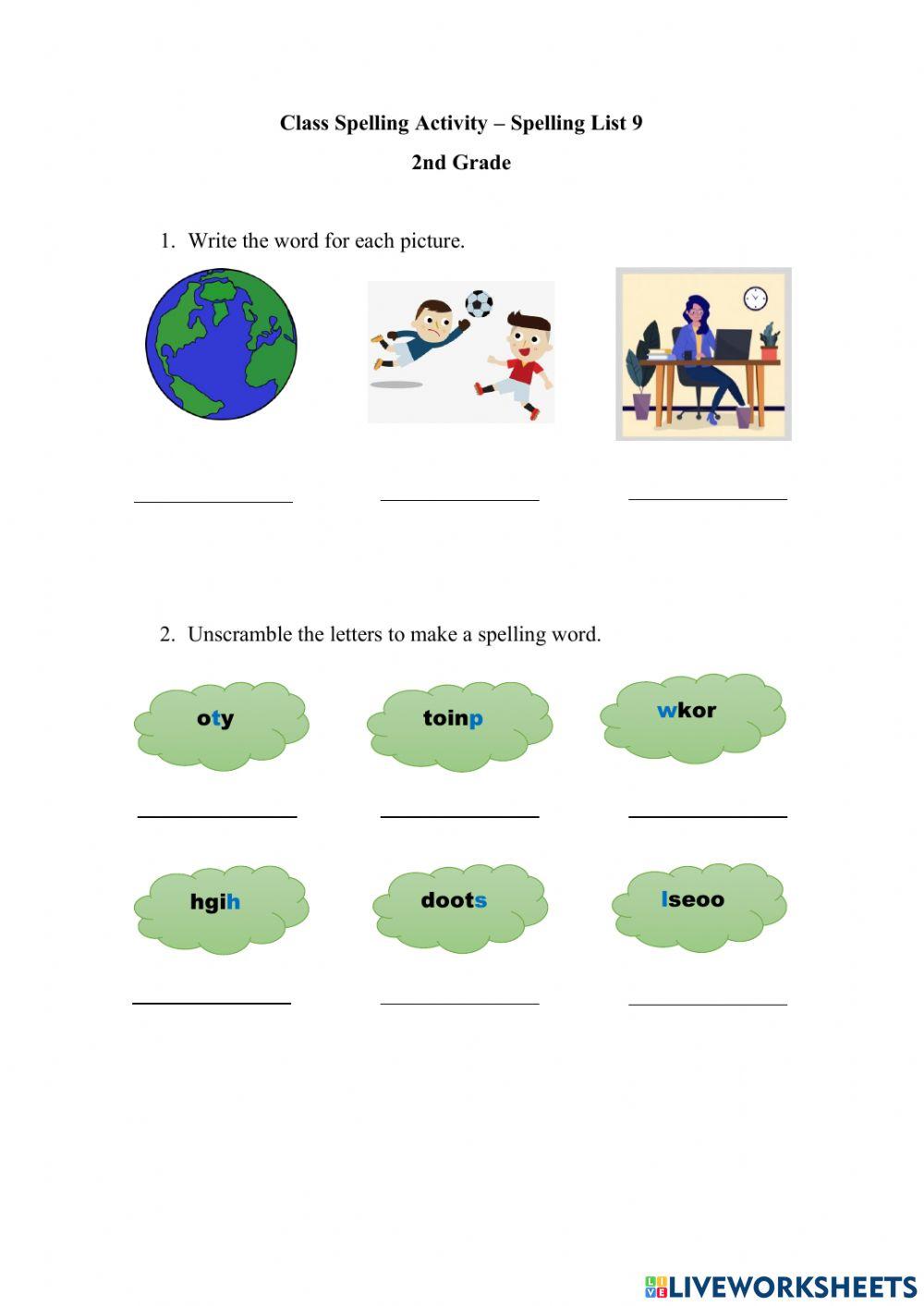 Spelling Activity - List 9 worksheet | Live Worksheets
