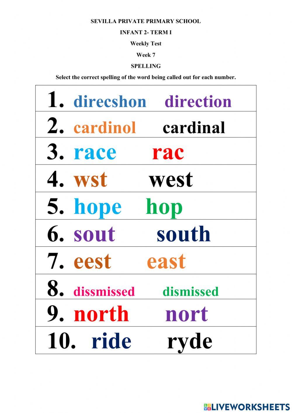Weekly test week 8 term 1 worksheet | Live Worksheets