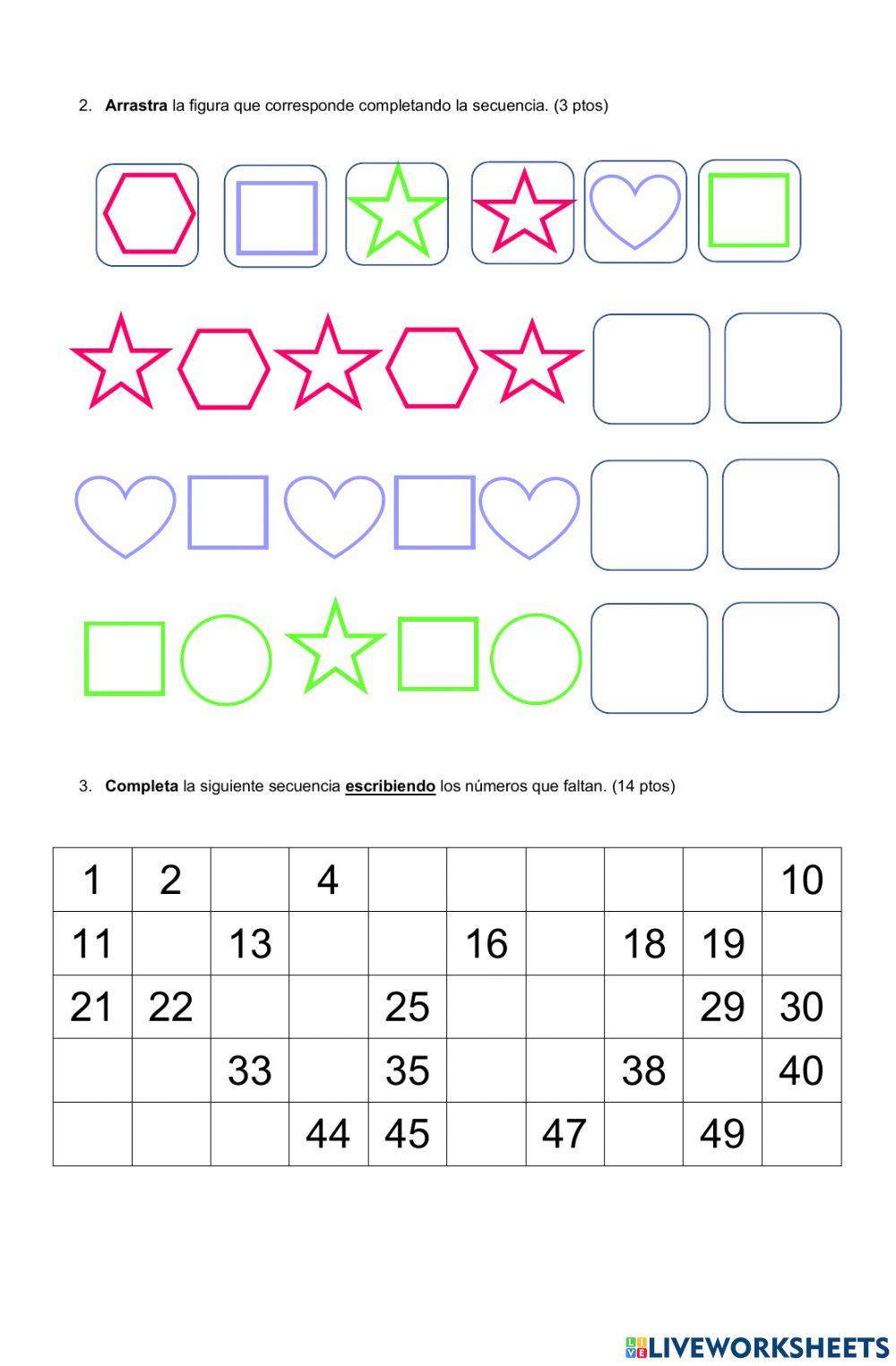 Evaluación patrones de figuras y numéricos primero básico online ...