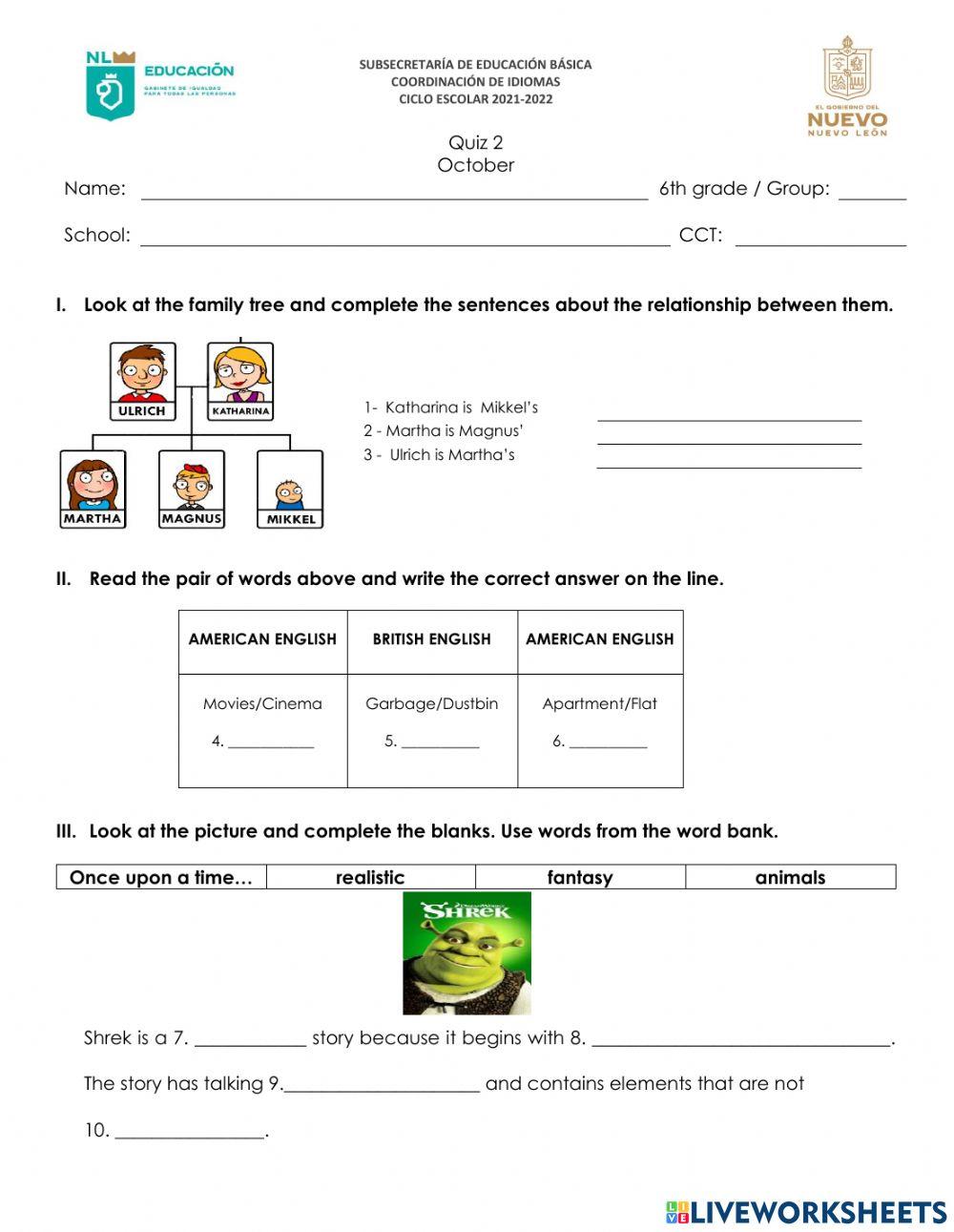 October exam 6th | Adriavzz | Live Worksheets