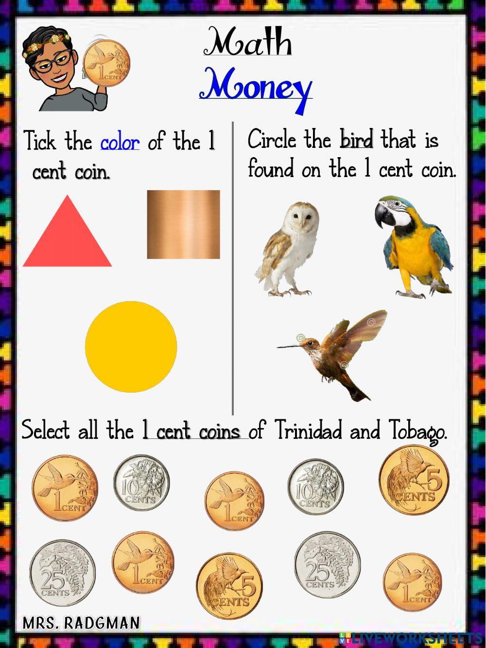 1 cent coin worksheet | Live Worksheets