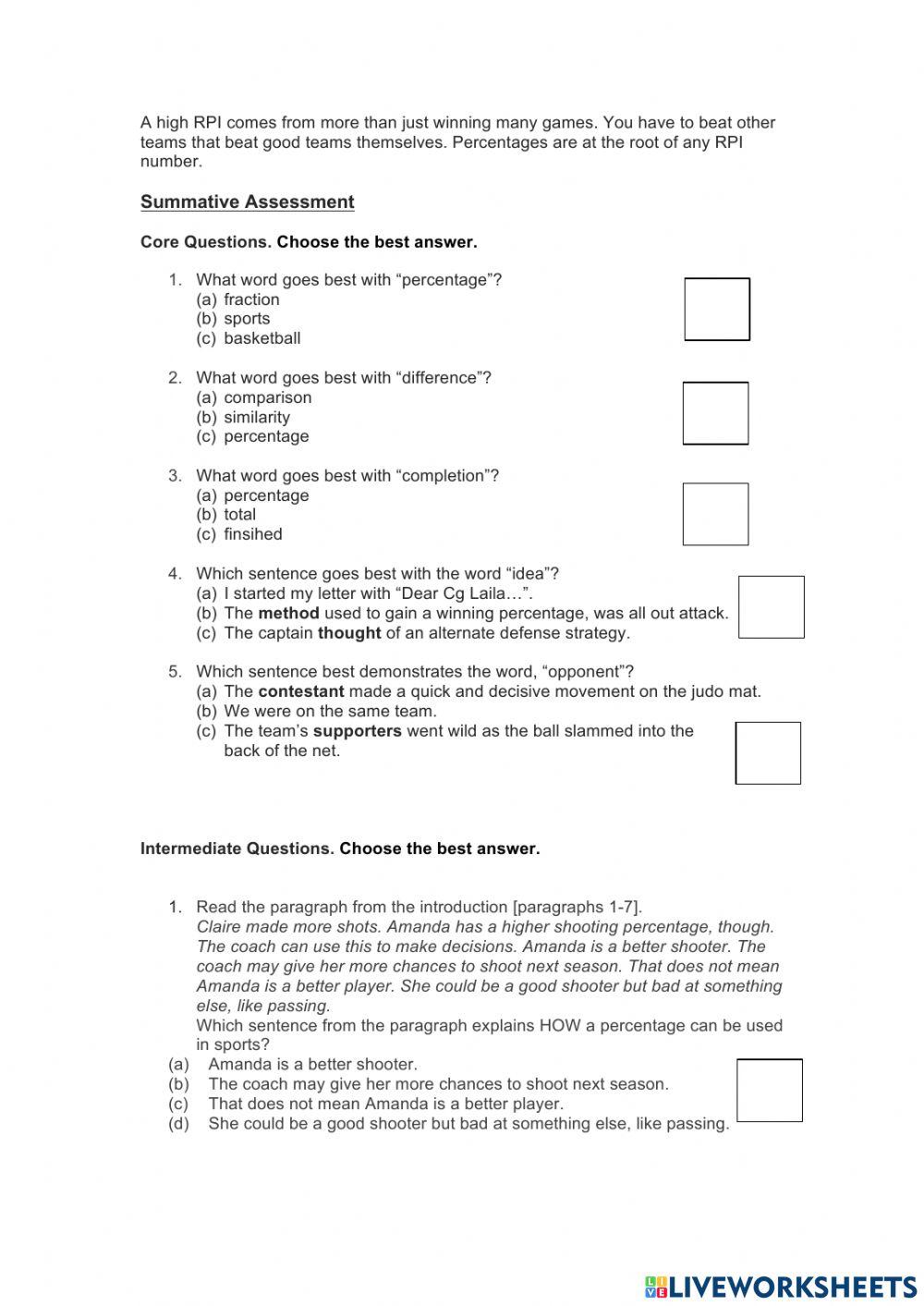 Stage 3 Maths Literacy online exercise for | Live Worksheets