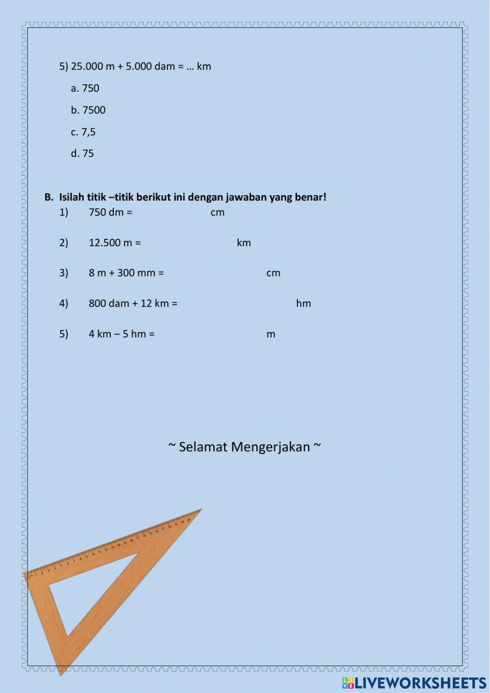 Satuan panjang activity for 5 | Live Worksheets