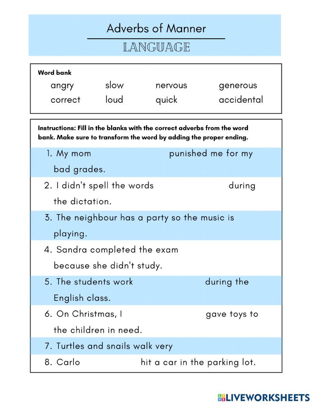 Adverbs of mann… | Free Interactive Worksheets | 1550685