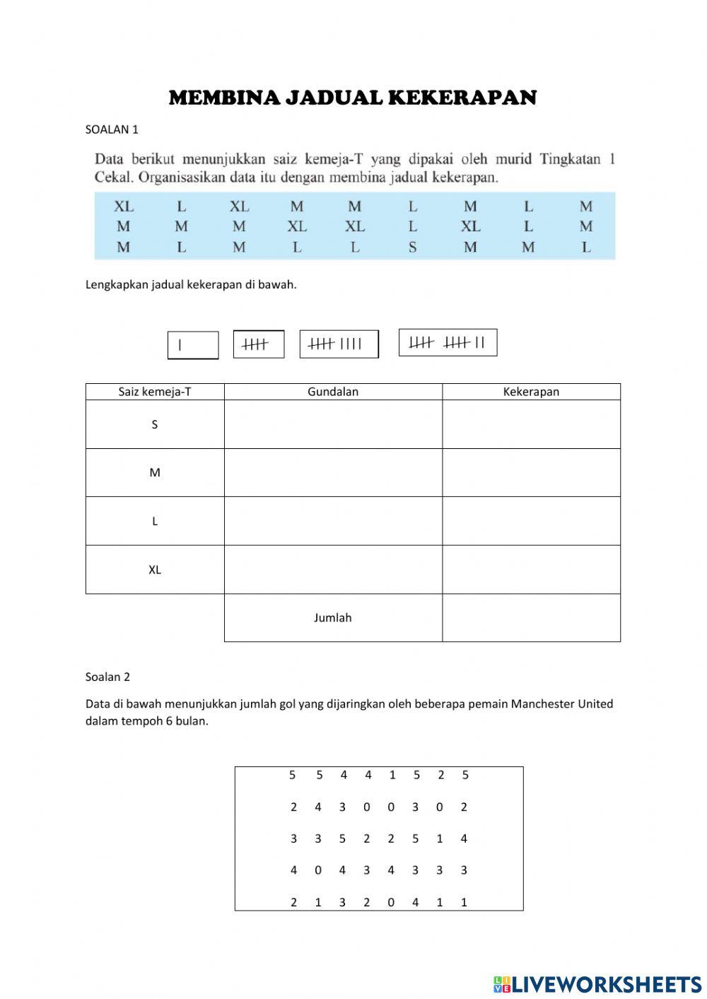 Membina Jadual … | Free Interactive Worksheets | 1550934