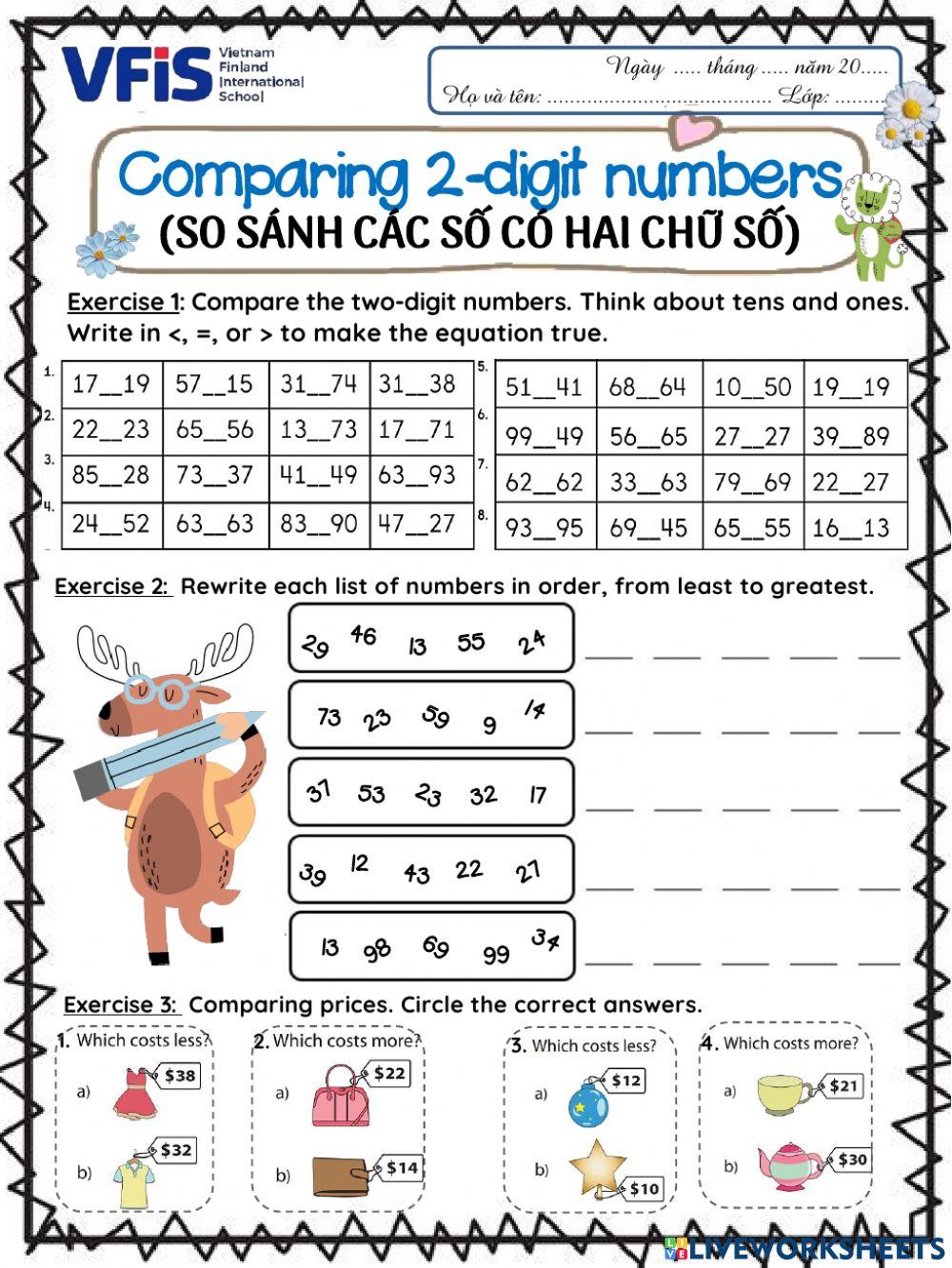 6751744 | Worksheet - Compare 2-digit numbers | Kim Son