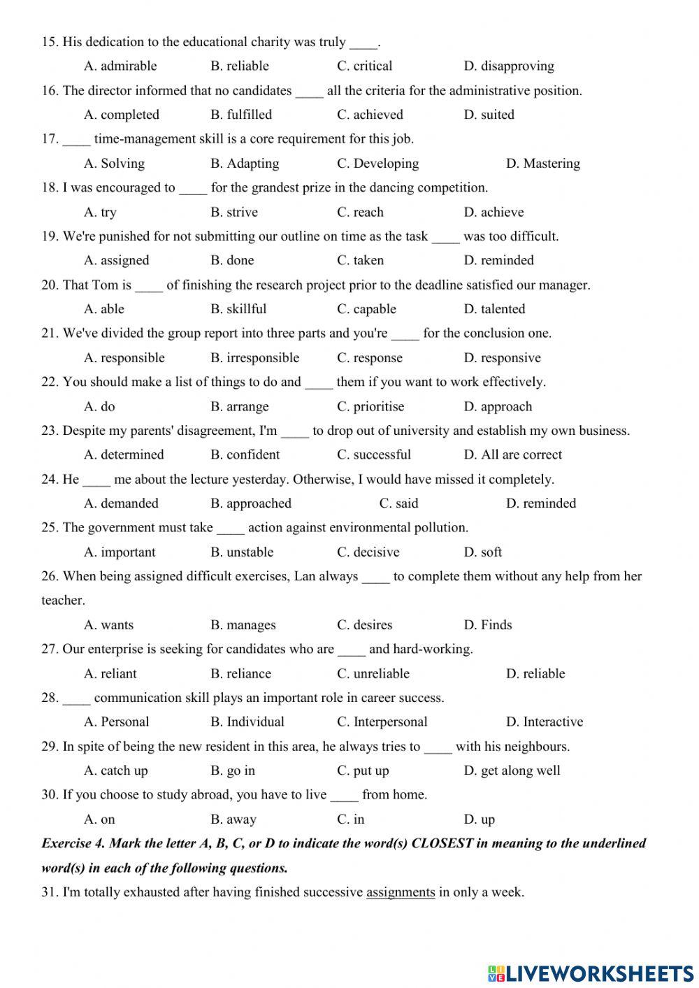 Unit 3 - Becoming independent online exercise for | Live Worksheets