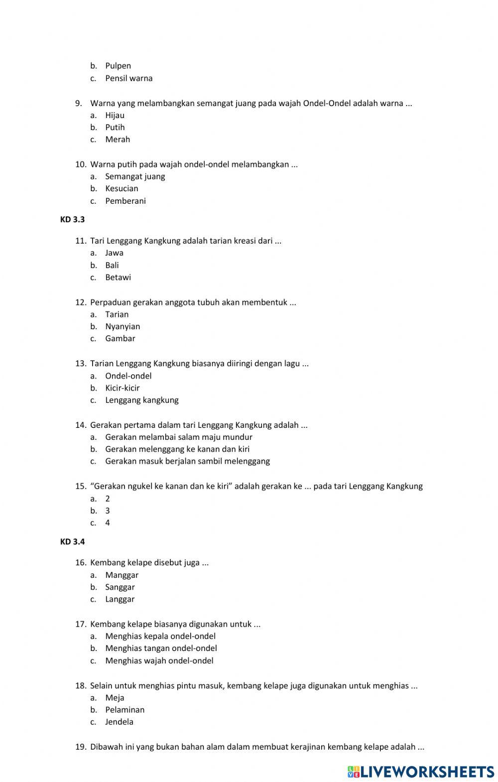 Plbj kelas 2 worksheet | Live Worksheets