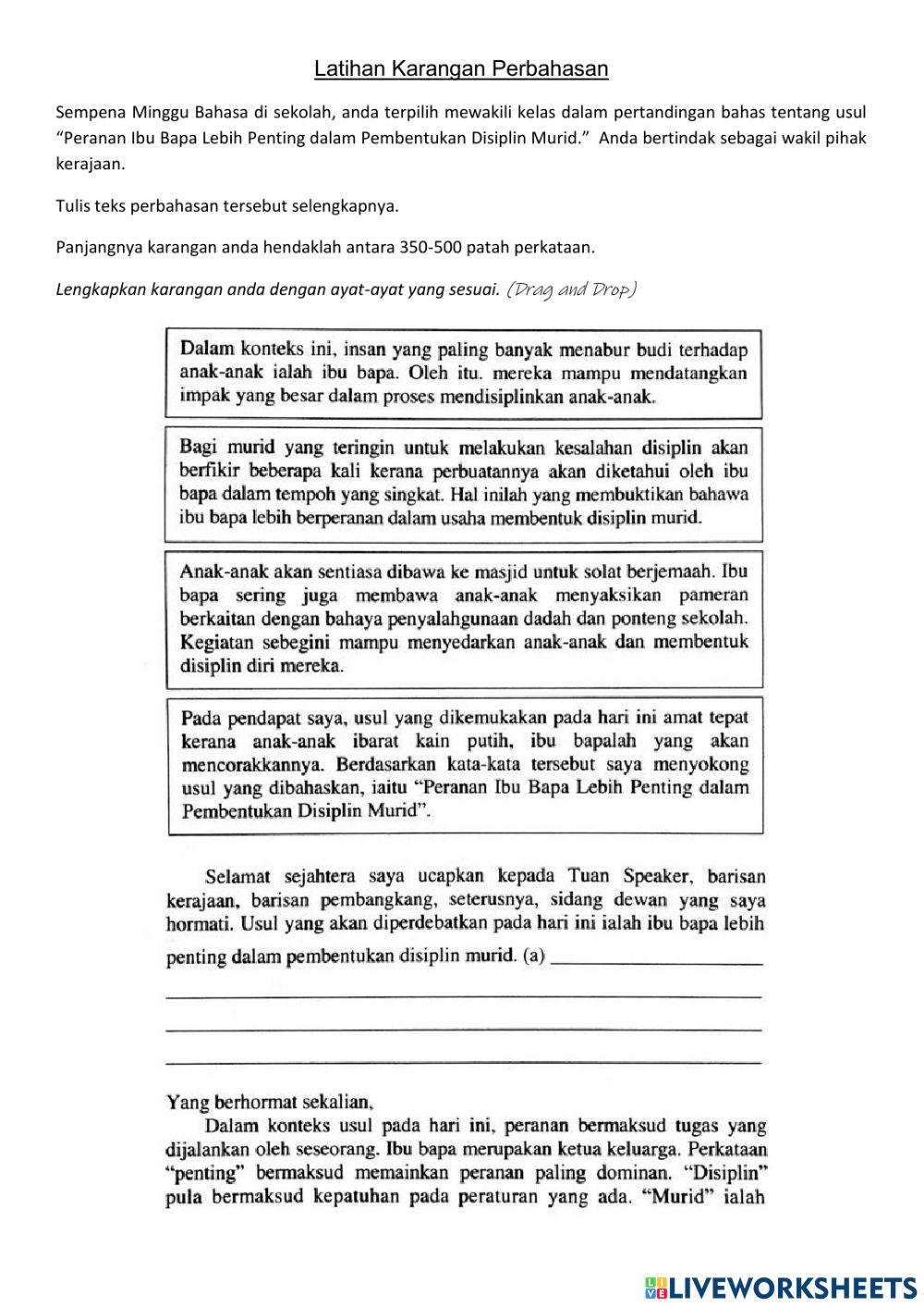 Karangan Jenis Perbahasan worksheet | Live Worksheets