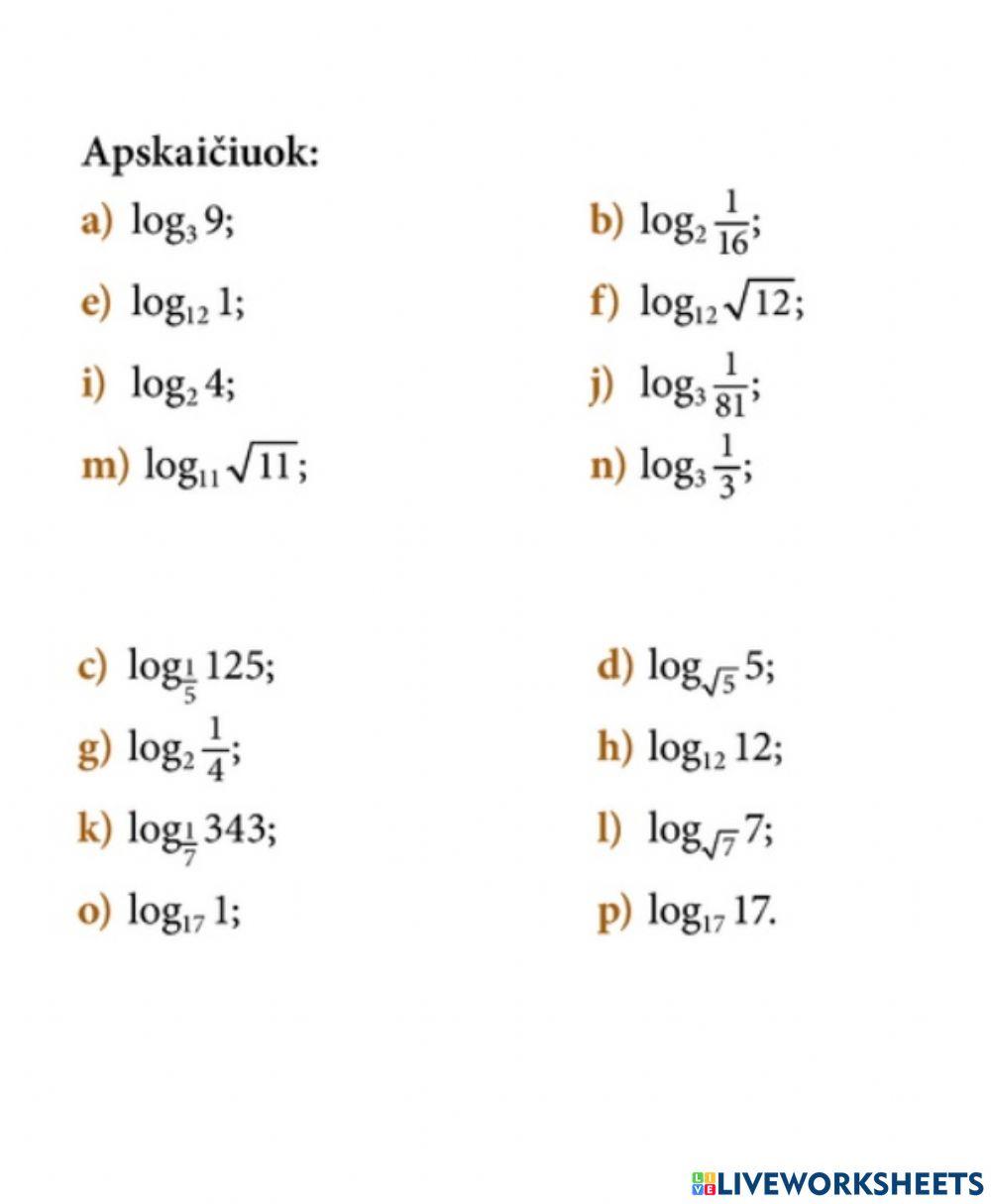 Logaritmai activity | Live Worksheets