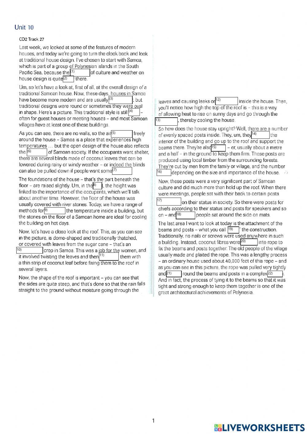 C4.5 u10 SB Building design - gaps worksheet | Live Worksheets