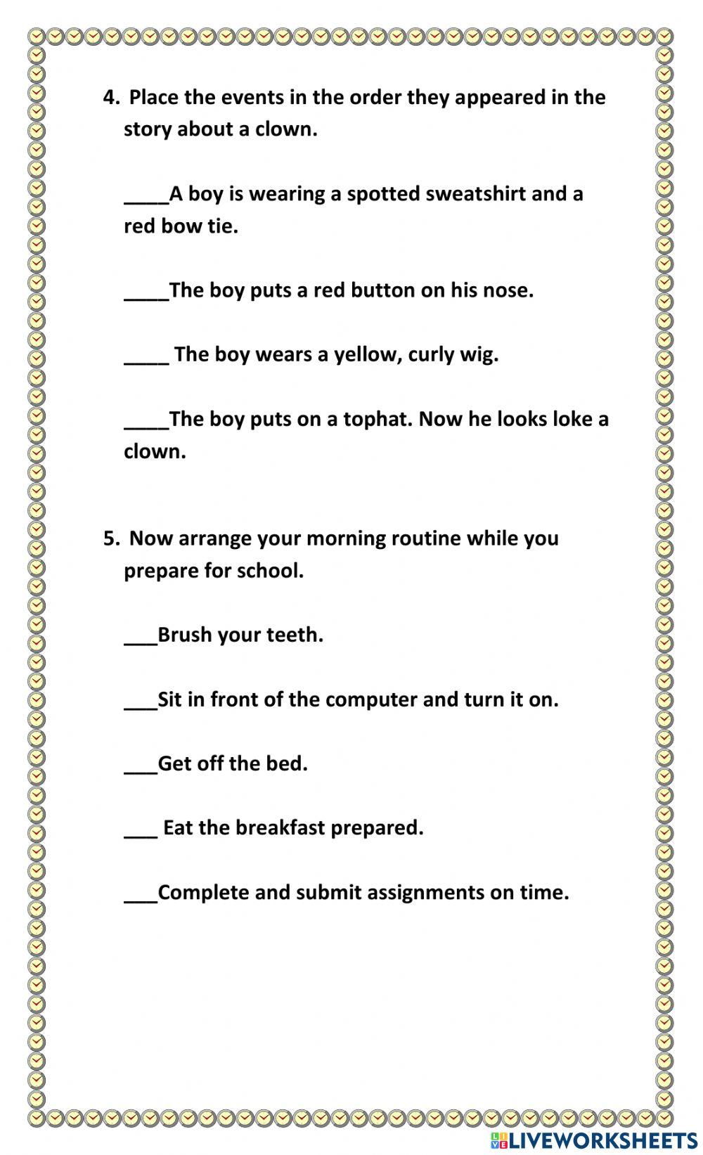 COMPREHENSION SEQUENCING online exercise for | Live Worksheets