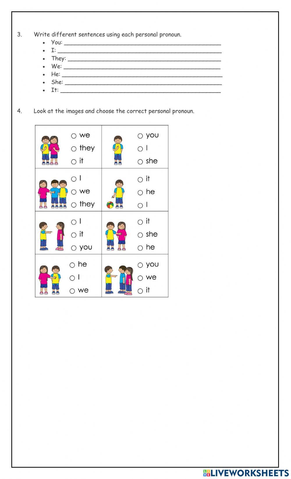 Personal Pronouns online exercise for Second Grade | Live Worksheets