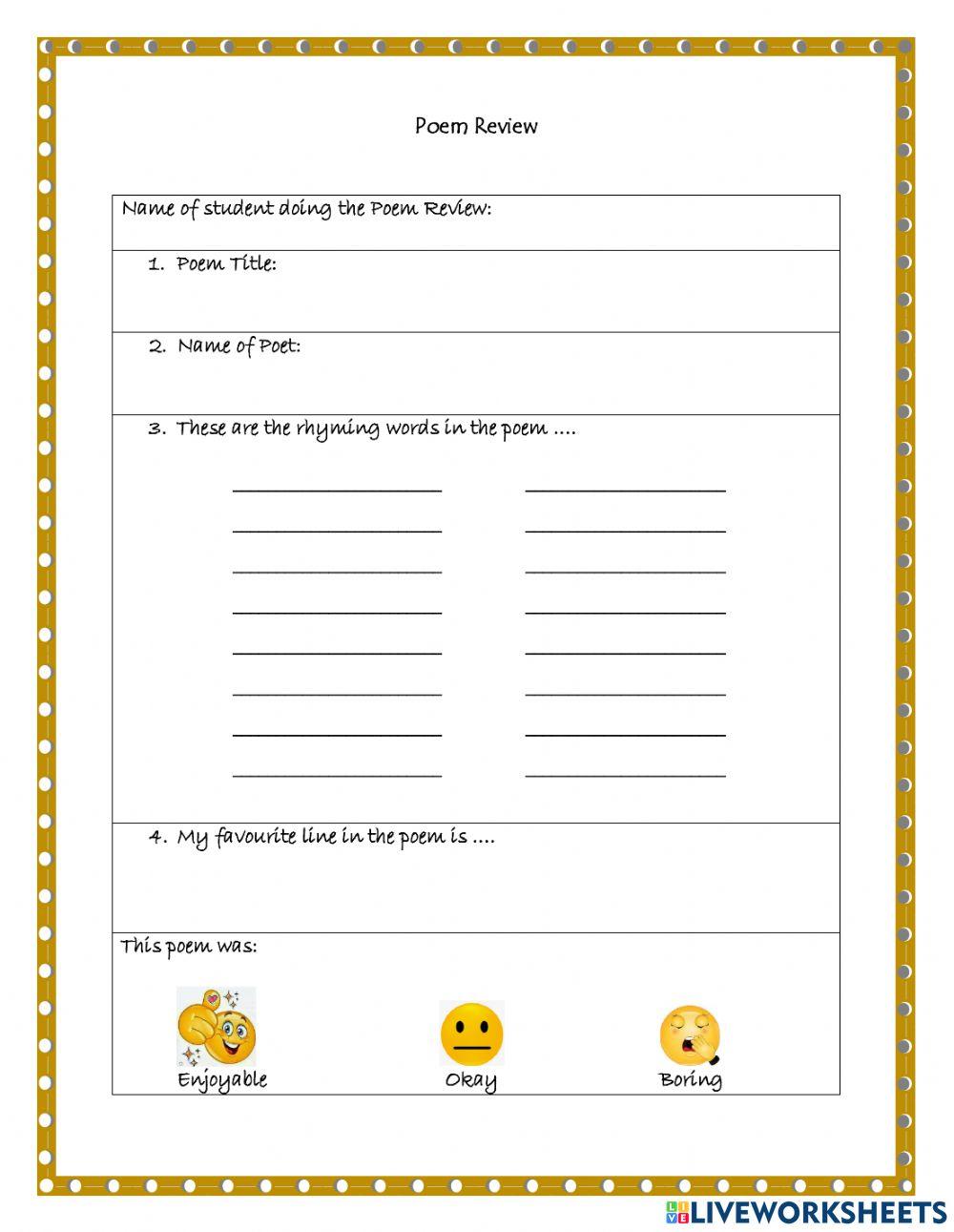 Poem Review interactive worksheet | Live Worksheets