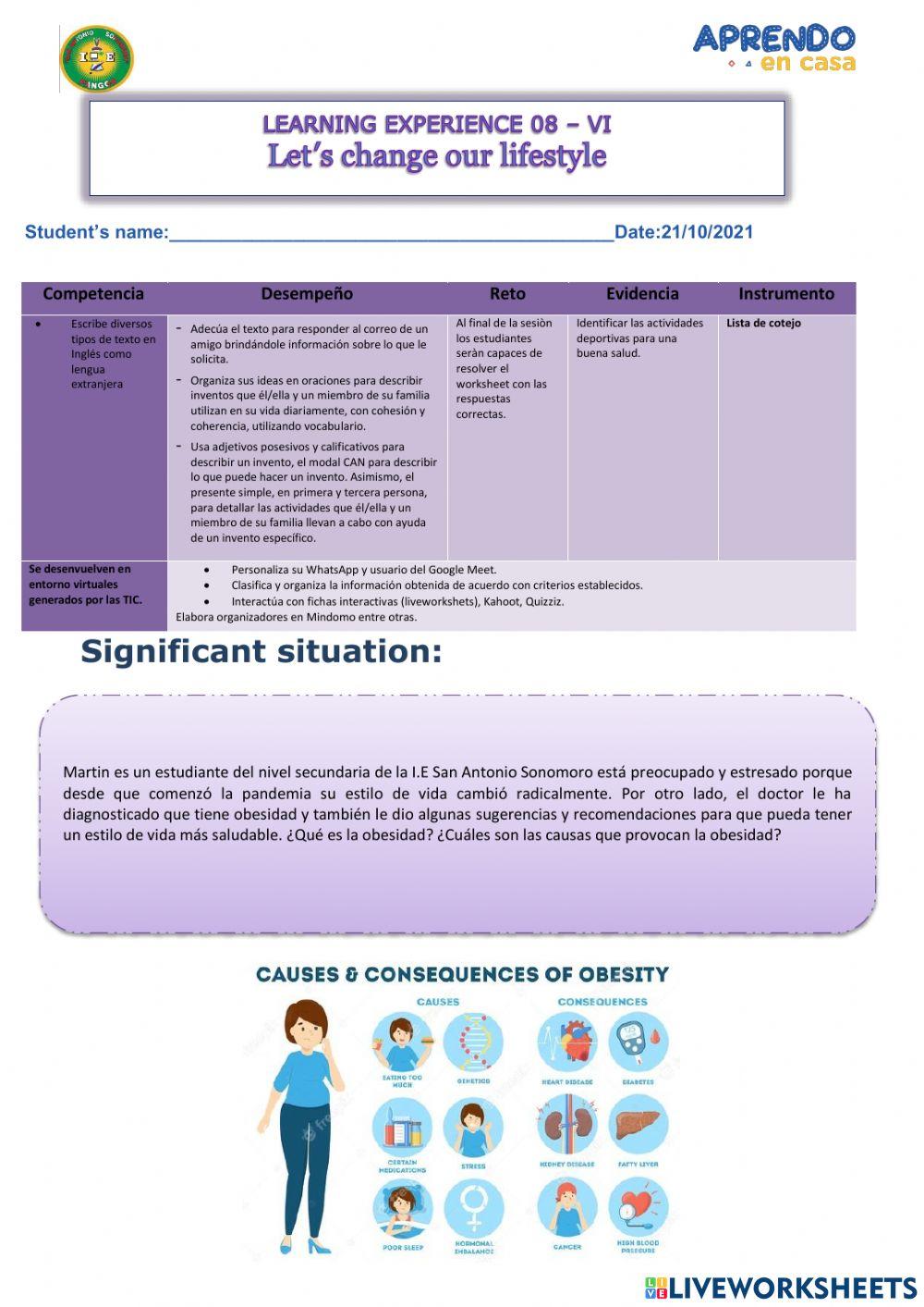 Let's change our lifestyle exercise | Live Worksheets
