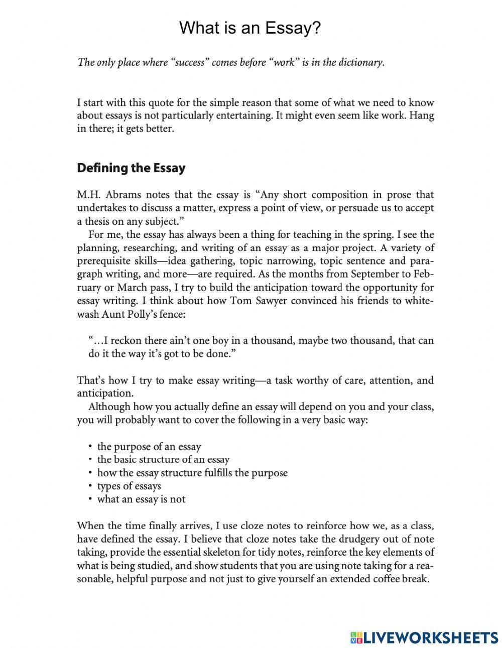 What is an essa… | Free Interactive Worksheets | 1552271