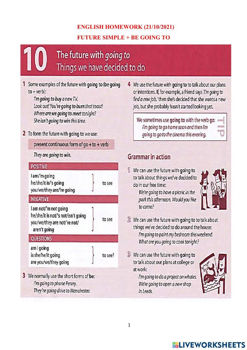 Be going to & Future tense worksheet | Live Worksheets