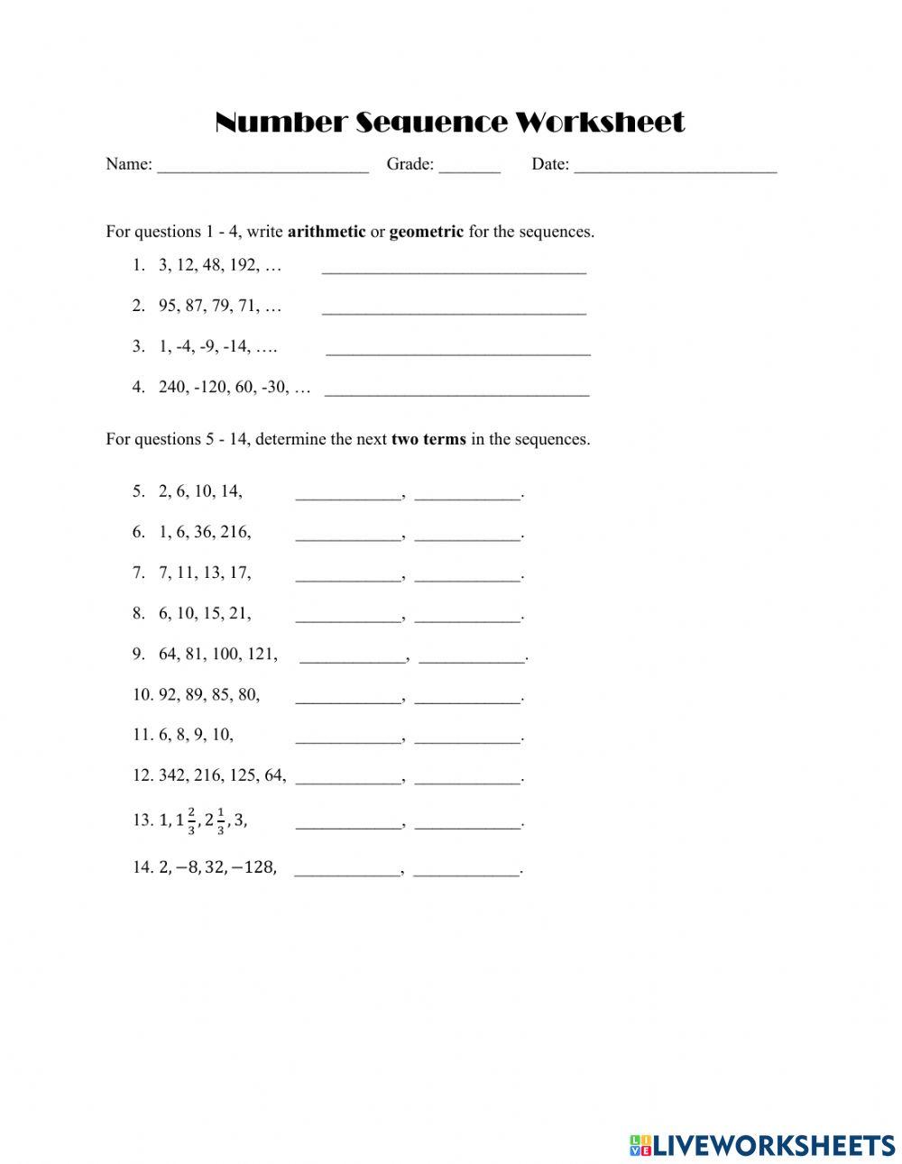 Sequences Of Natural Numbers Online Exercise For Live Worksheets sequences-of-natural-numbers-online-exercise-for-live-worksheets