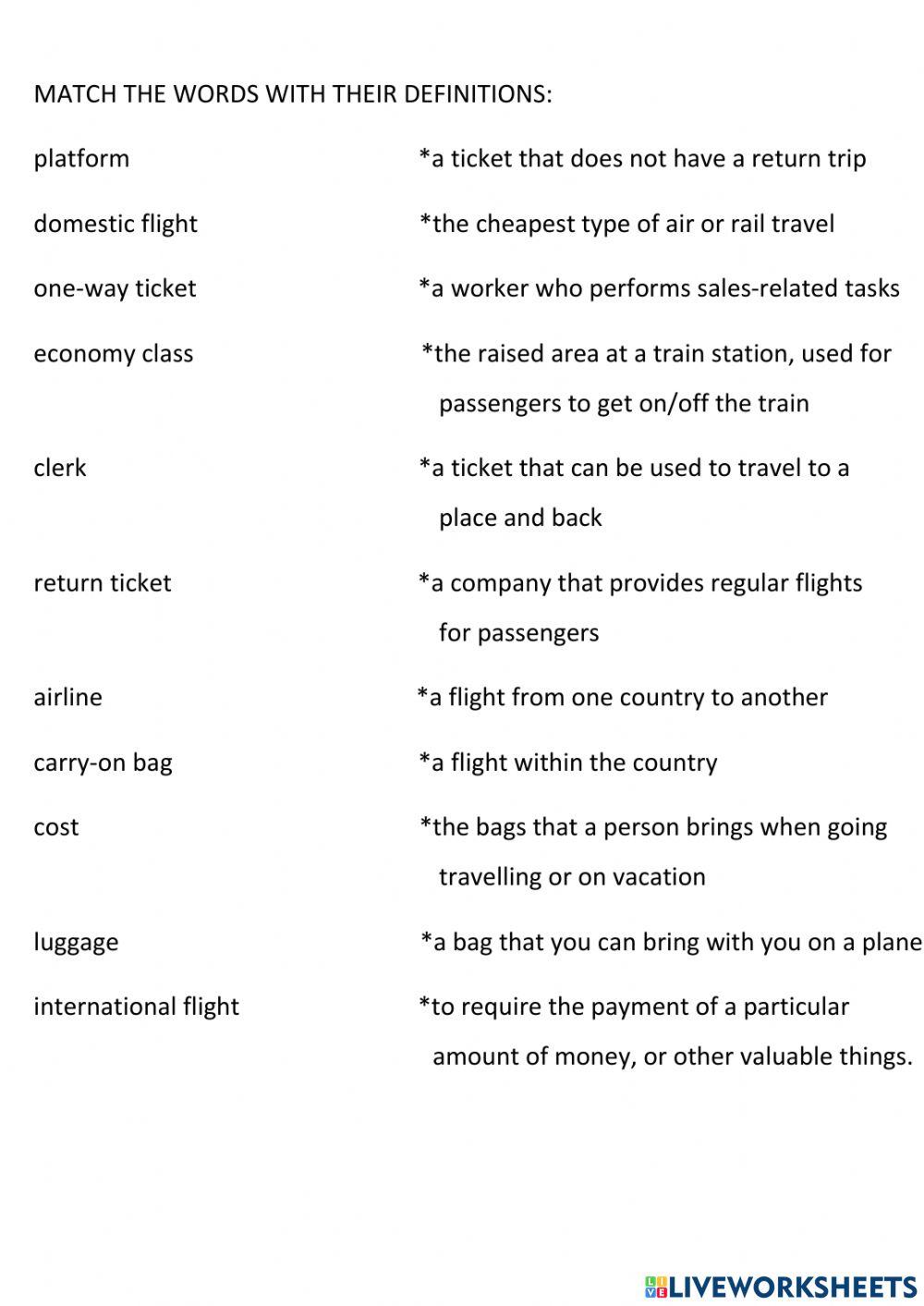 Travelling by plane and train vocab online exercise for | Live Worksheets