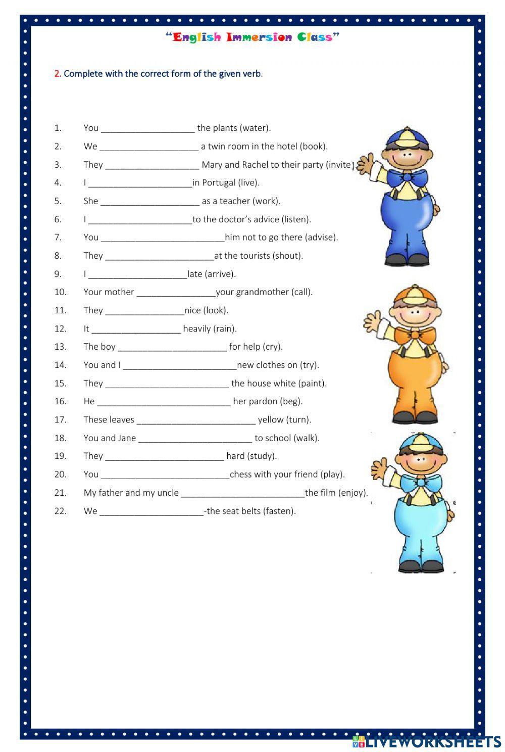 Verbs online exercise for 8 | Live Worksheets