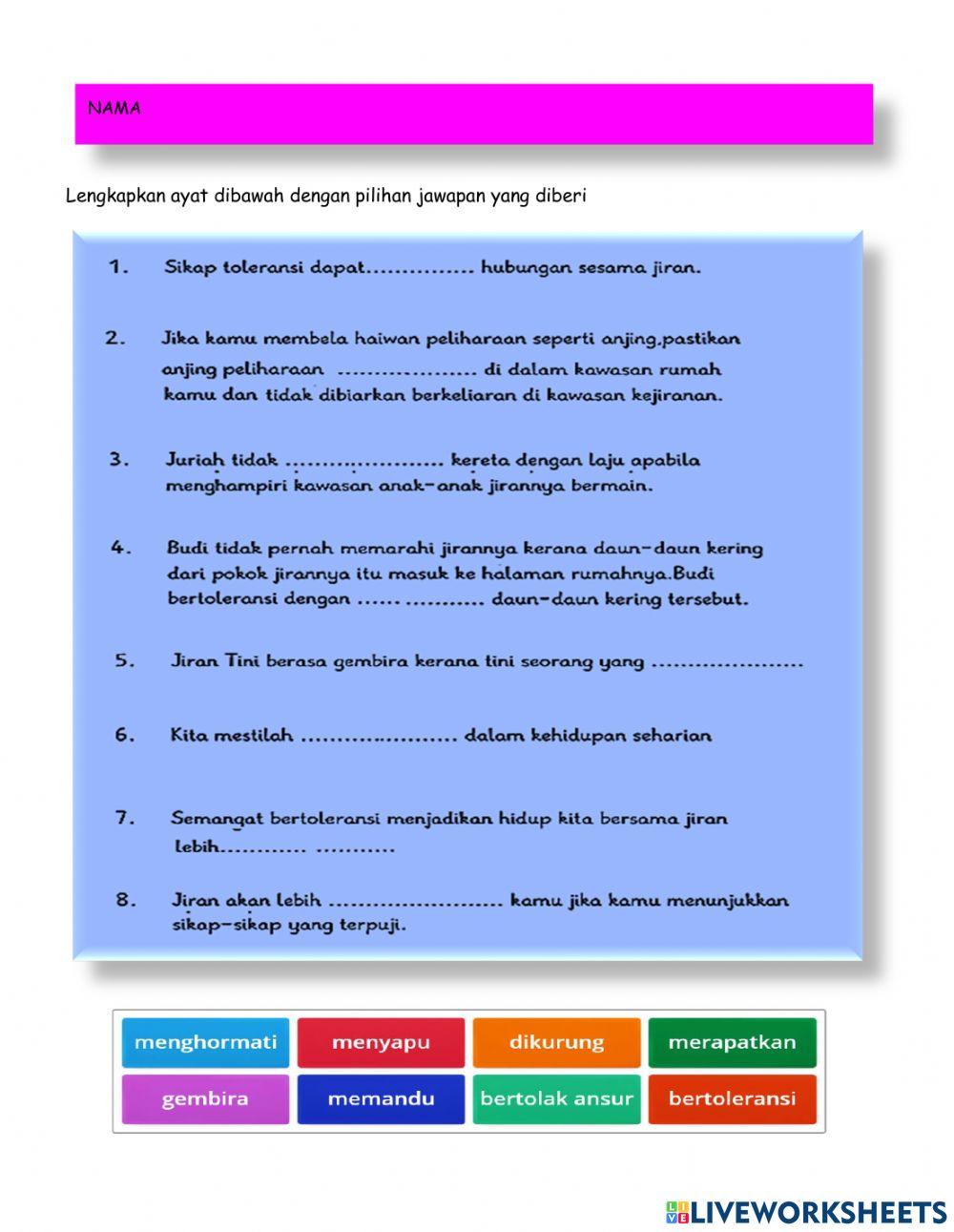 Toleransi online pdf worksheet | Live Worksheets