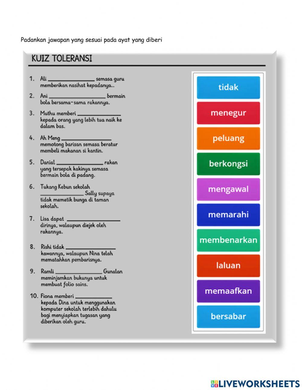 Toleransi online pdf worksheet | Live Worksheets