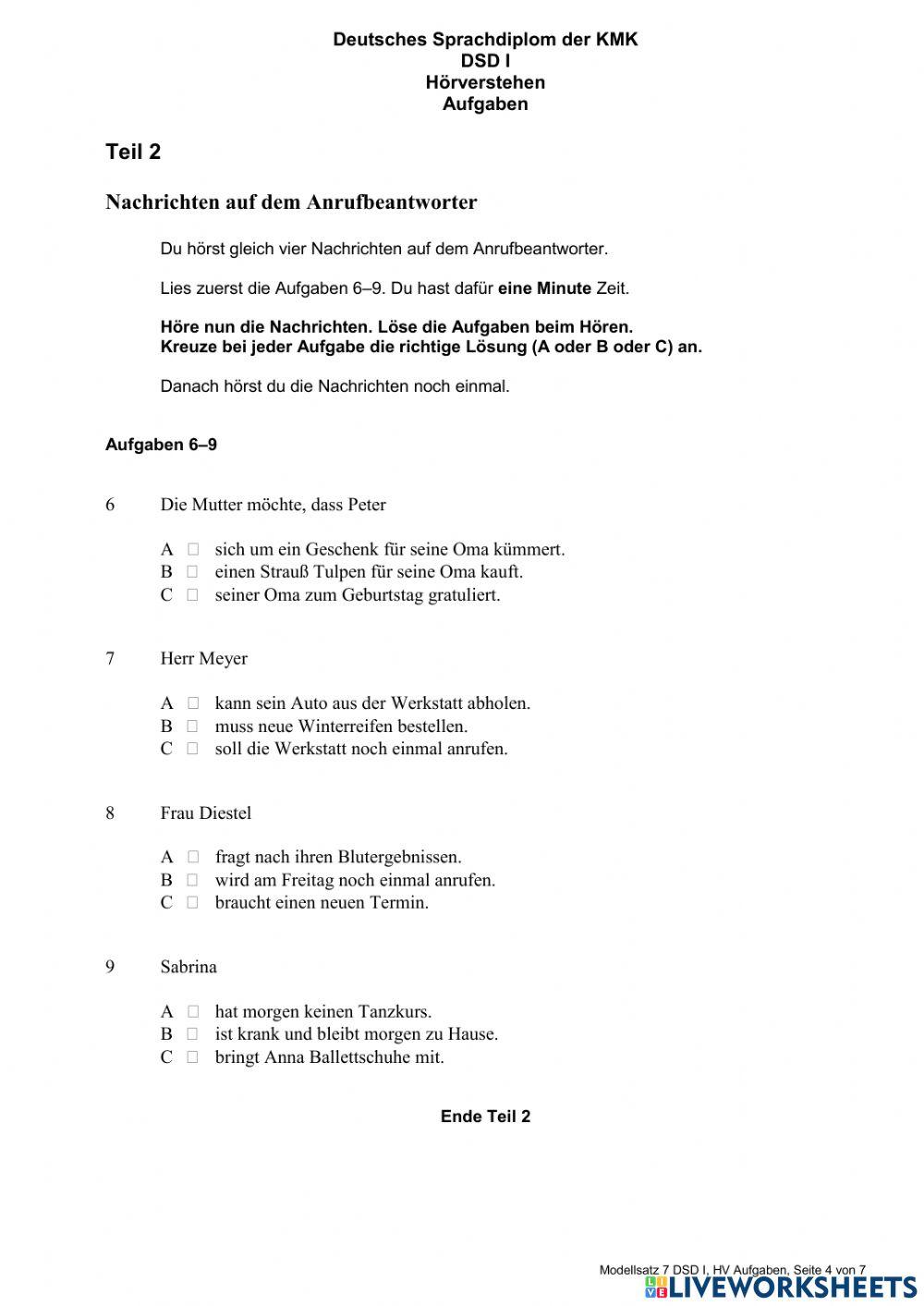 DSD 1 HV Nr.7 | Free Interactive Worksheets | 1553199