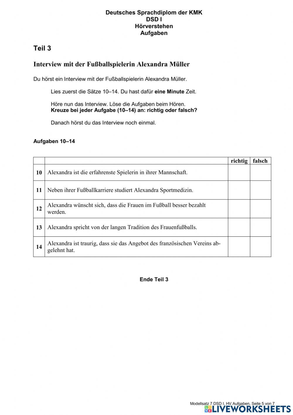 DSD 1 HV Nr.7 | Free Interactive Worksheets | 1553199