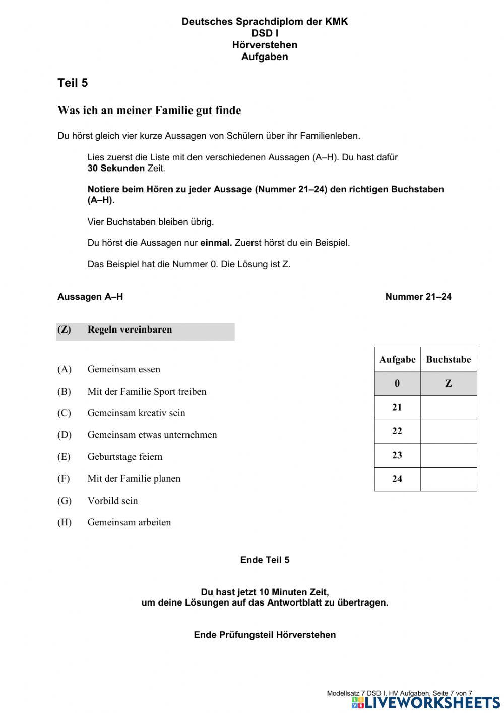 DSD 1 HV Nr.7 | Free Interactive Worksheets | 1553199