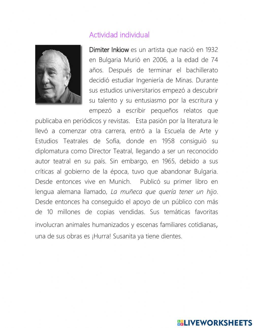 Biografía Dimiter worksheet | Live Worksheets