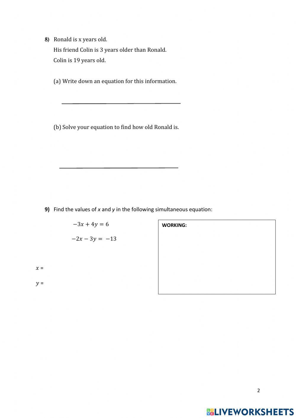 Solving for an … | Free Interactive Worksheets | 1553866