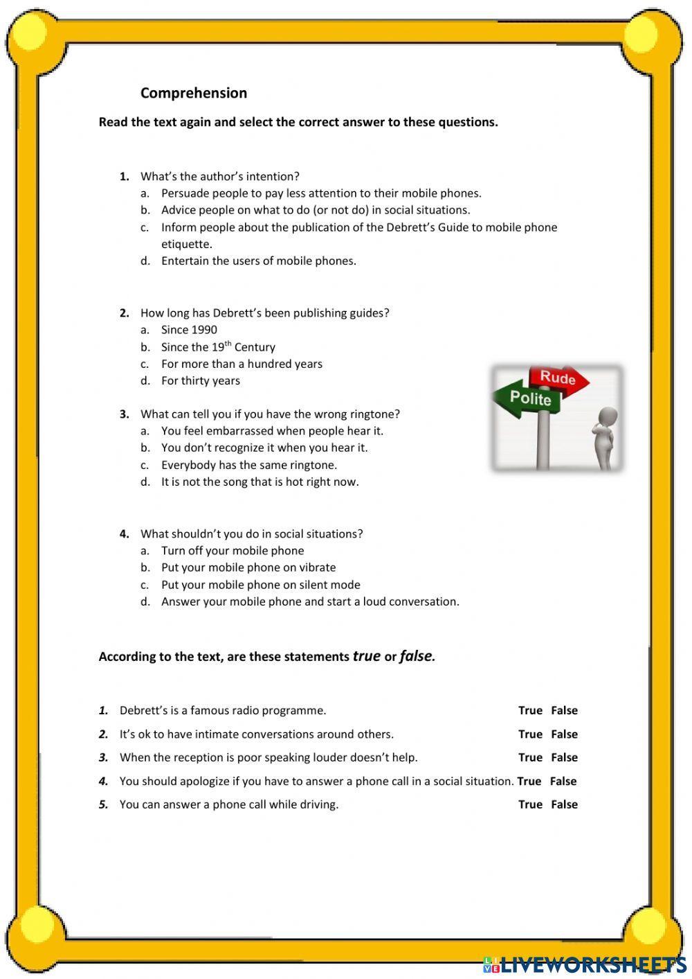 Phone Etiquette | Free Interactive Worksheets | 1553925