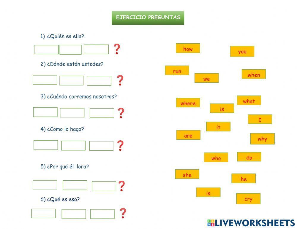 ejercicio preguntas worksheet | Live Worksheets