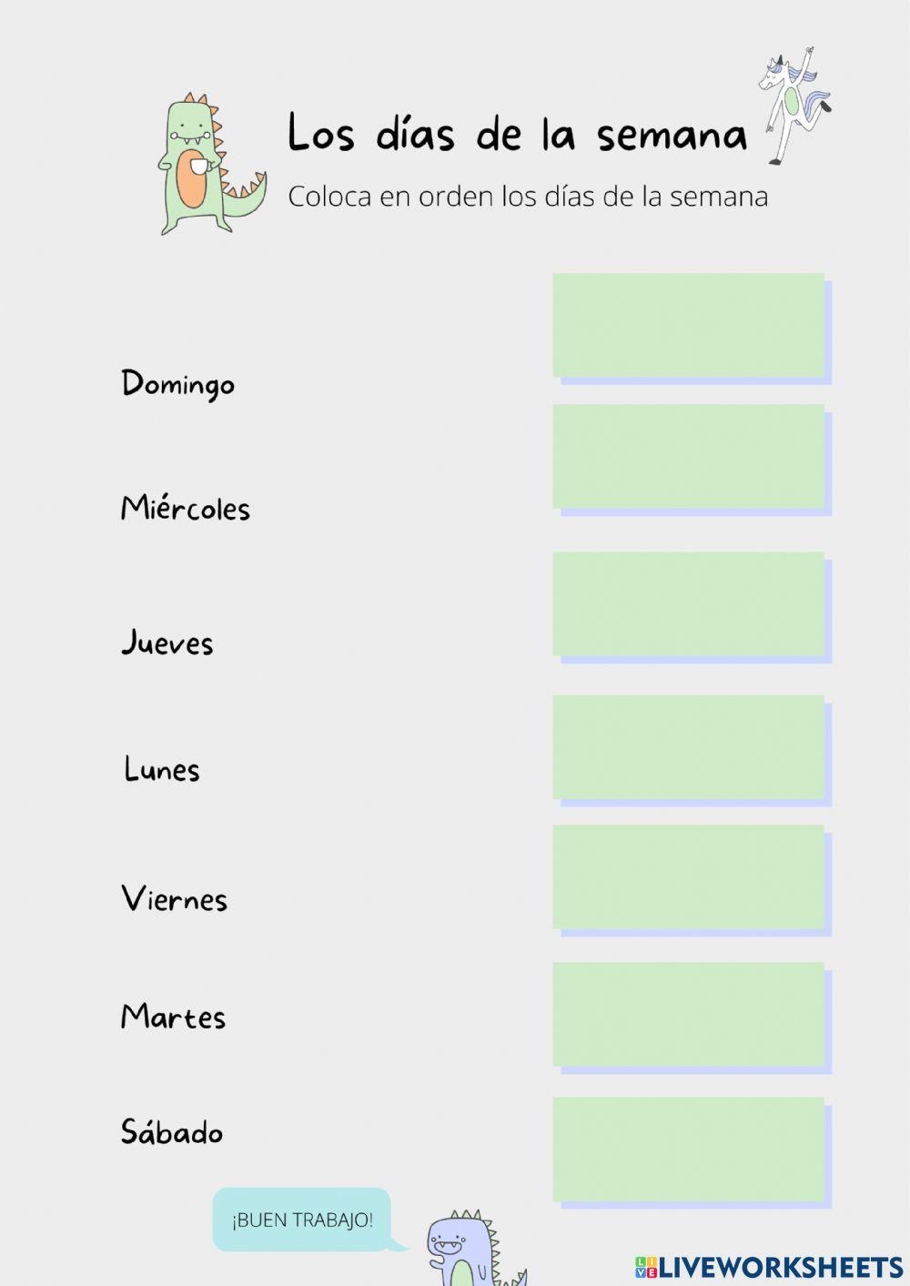 Los días de la semana online exercise for elemental | Live Worksheets