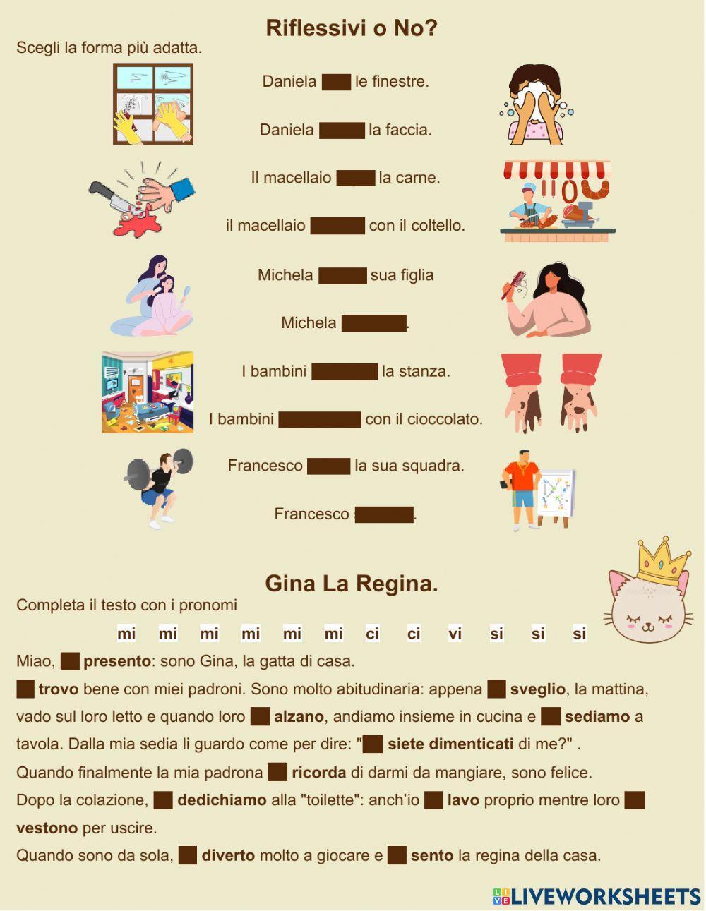 Pg1 Riflessivi o no? worksheet | Live Worksheets