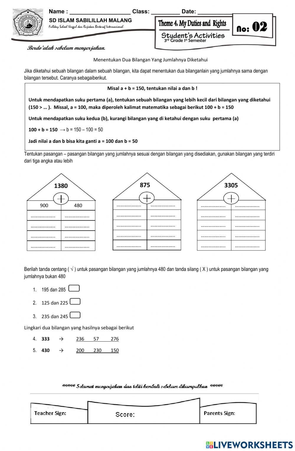 Mat free worksheet | Live Worksheets
