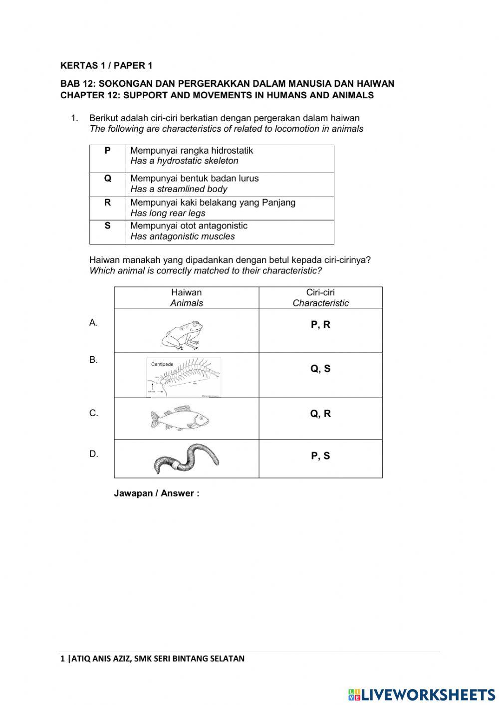 BIOLOGI FORM 4: CHAPTER 13 online exercise for | Live Worksheets