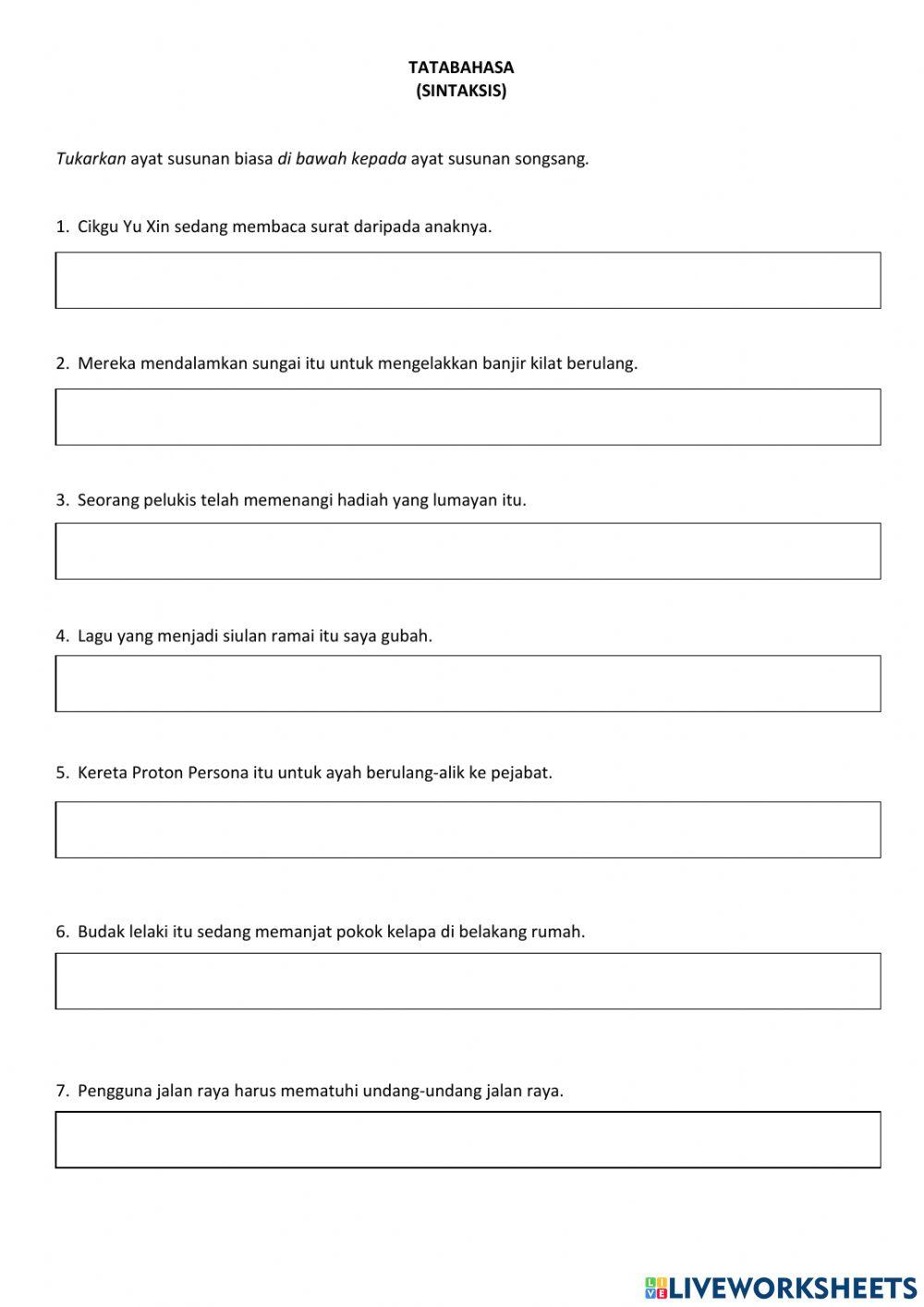 Sintaksis worksheet for T1-T5 | Live Worksheets