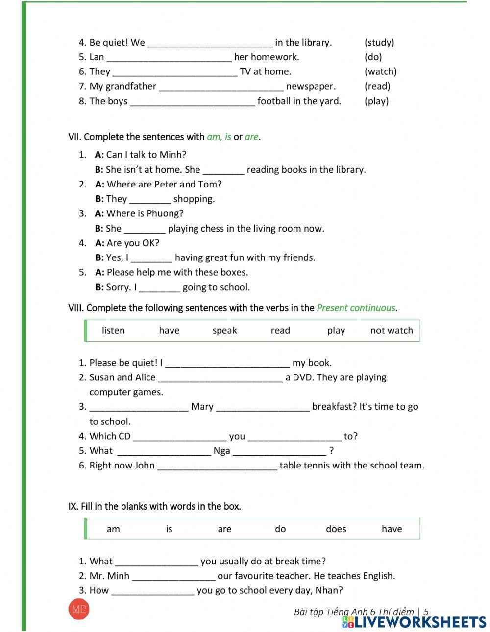 Unit 1 online exercise for 6 | Live Worksheets