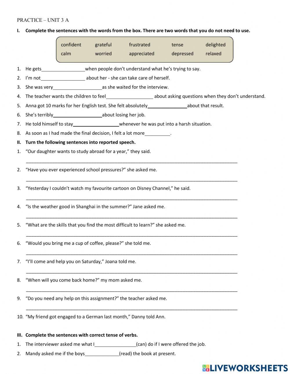 G9 unit 3 a worksheet | Live Worksheets