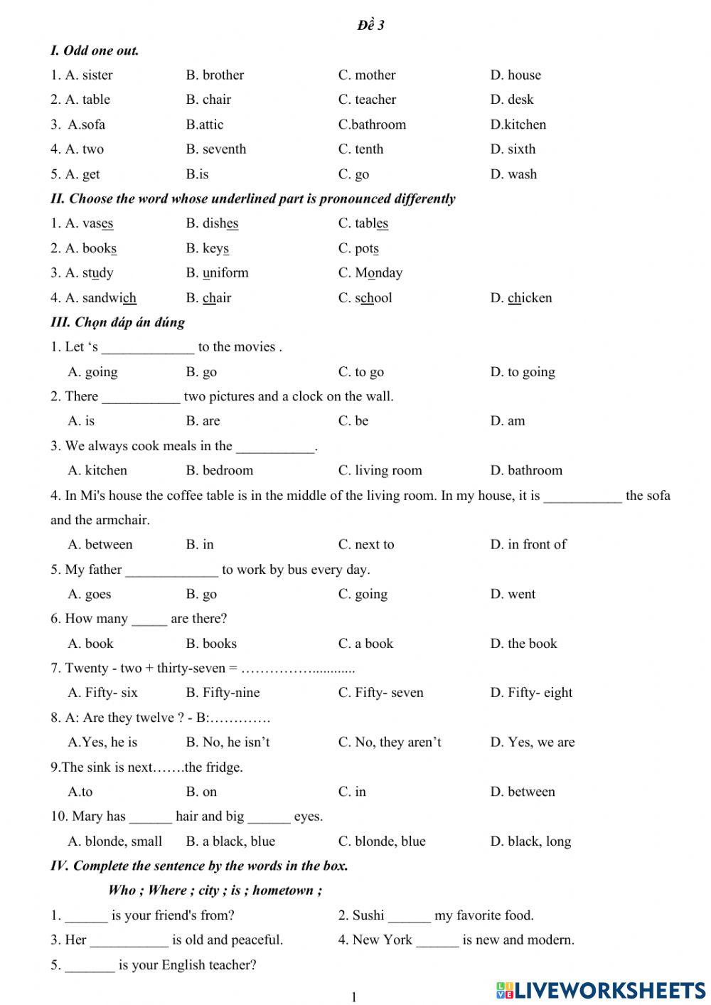 English test online exercise for 6 | Live Worksheets