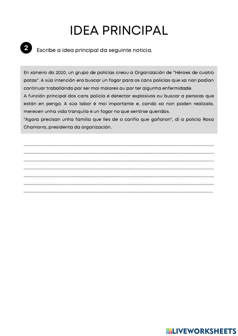 Idea principal interactive worksheet for 5º EP | Live Worksheets