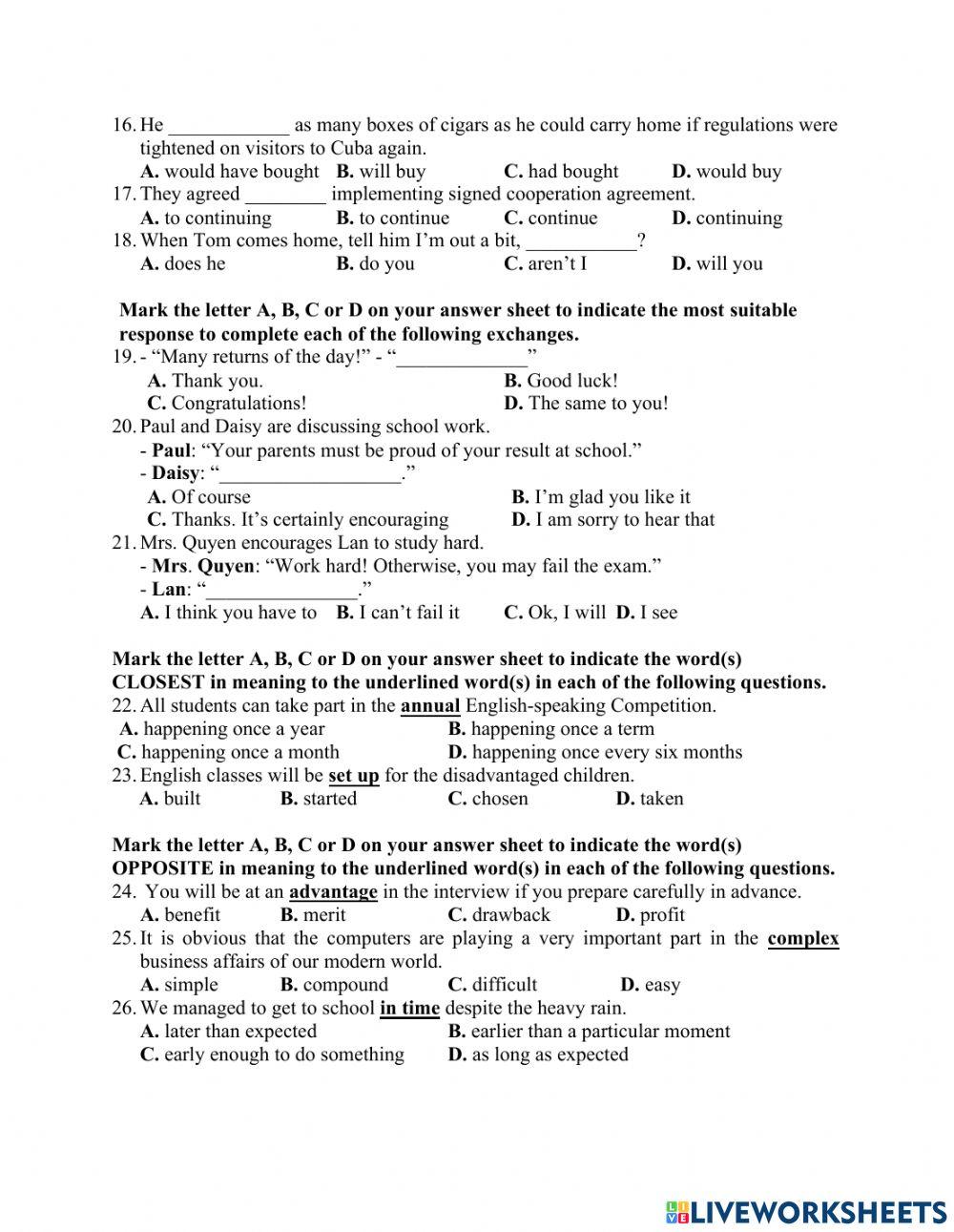 Practice unit6 grage 11 worksheet | Live Worksheets