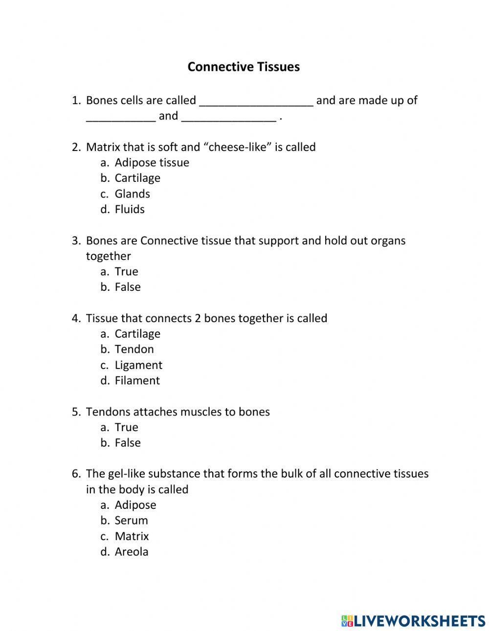 Connective tiss… | Free Interactive Worksheets | 1559759