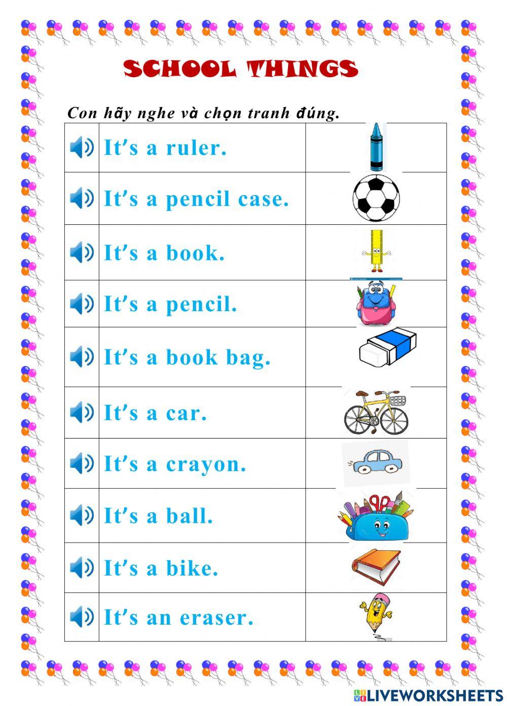 School things online exercise for Grade 1 | Live Worksheets