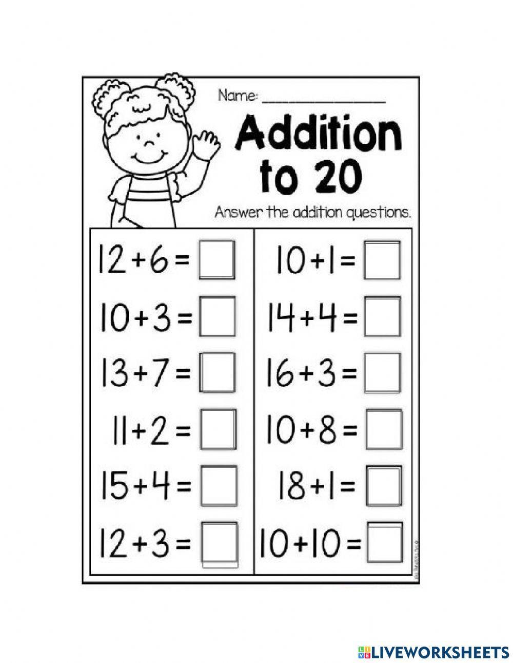 Addition Up To 20 Exercise Live Worksheets addition-up-to-20-exercise-live-worksheets