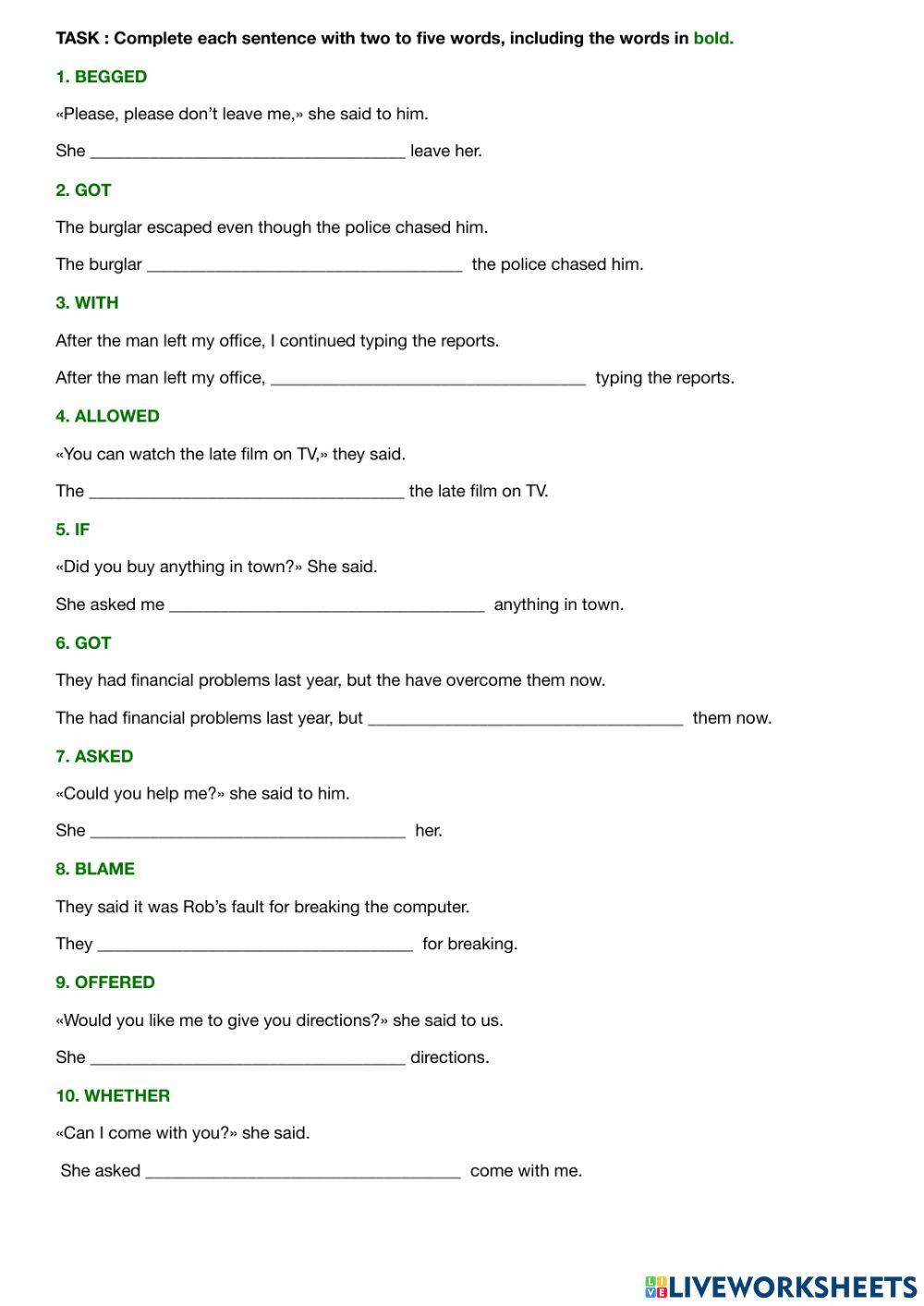 Reported speech online exercise for B1 | Live Worksheets