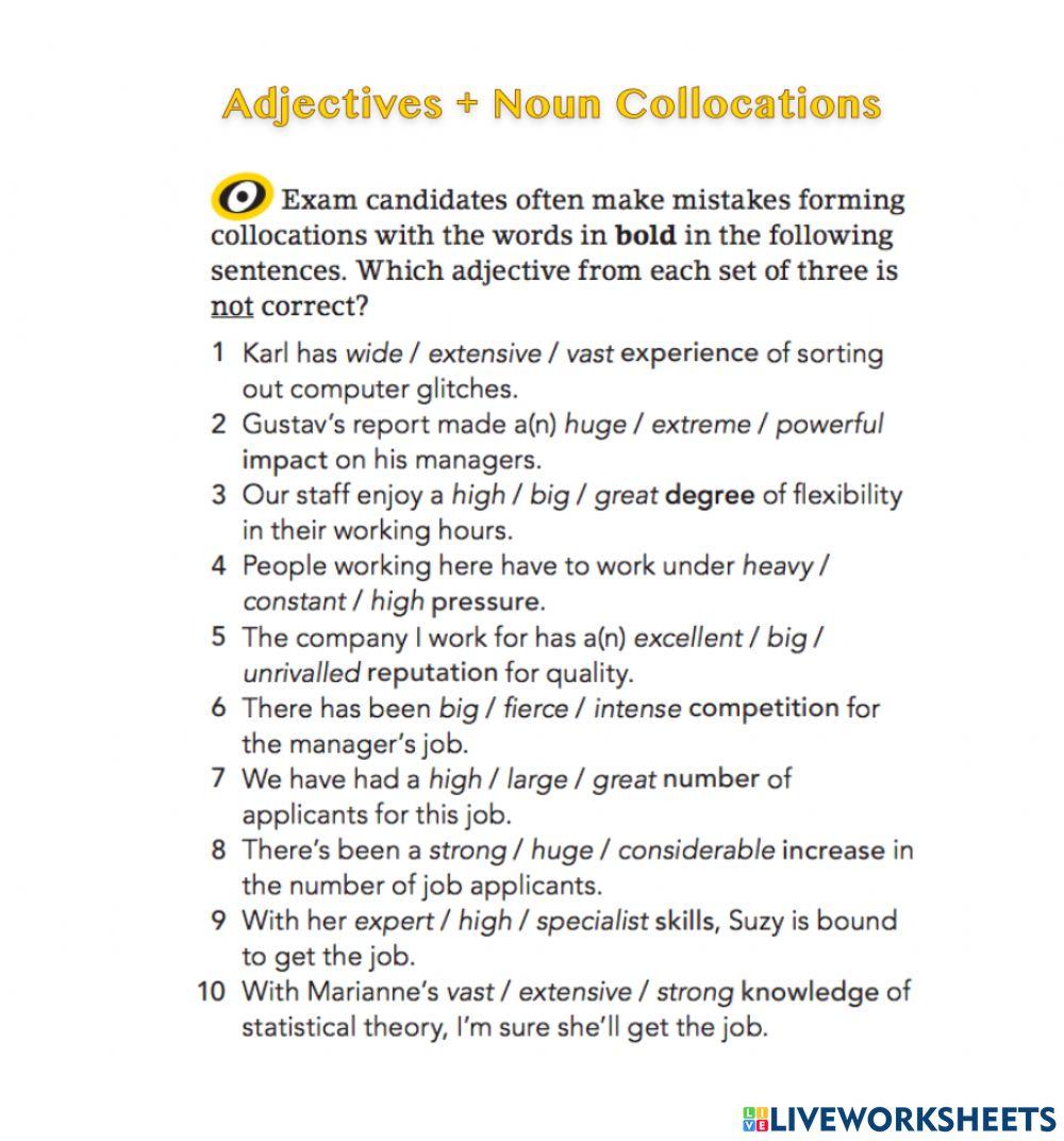 adjectives + noun collocations (CAE) online exercise for | Live Worksheets